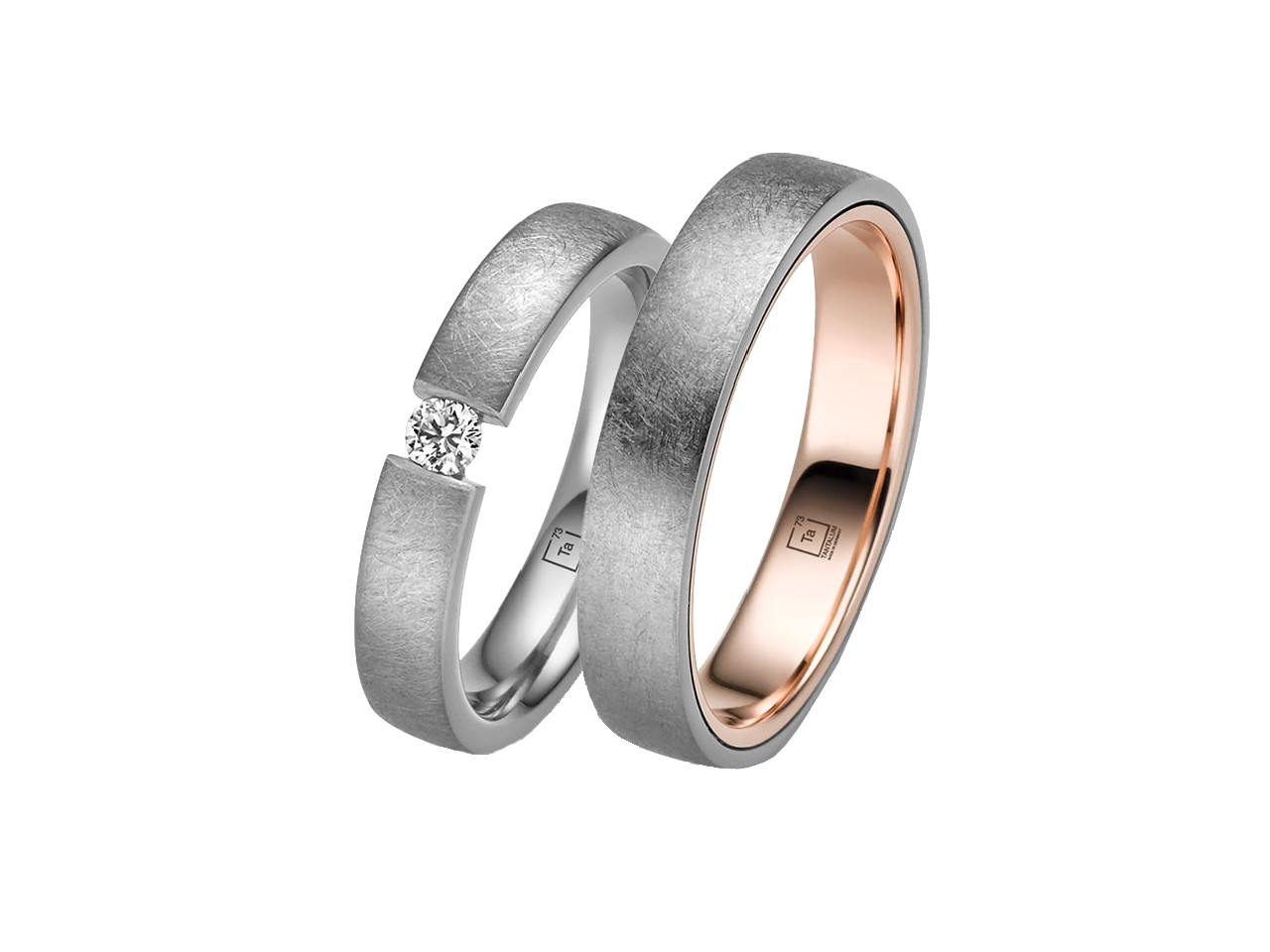 Tantalum Trauringpaar aus Tantal und Rotgold 5 0mm gewolbt mit Brillant 0 100ct kaufen